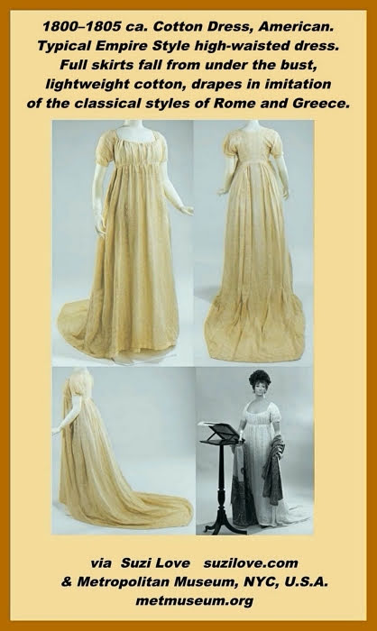 1800–1805 ca. Cotton Linen Empire Style Dress, American. # ...